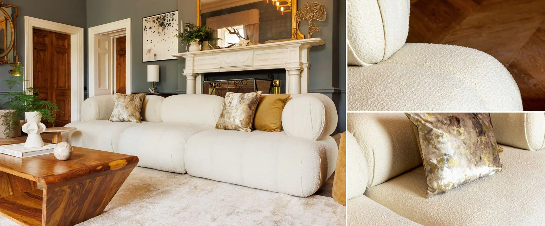Leon Boucle Cream 3 Seater Sofa