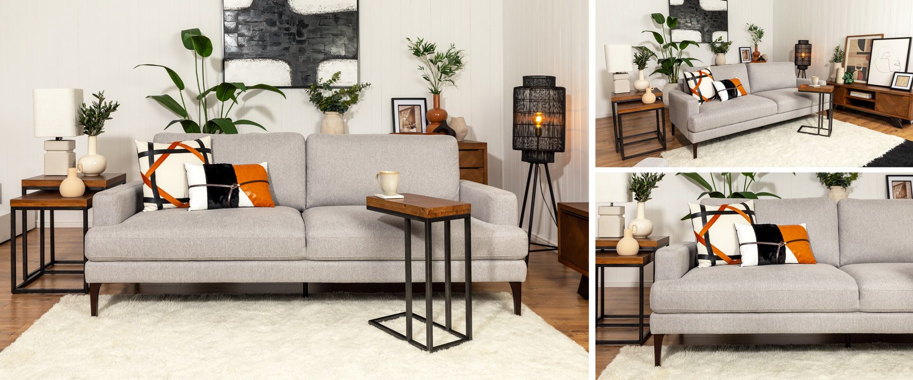 Hyde Medium Grey Fabric 3 Seater Sofa