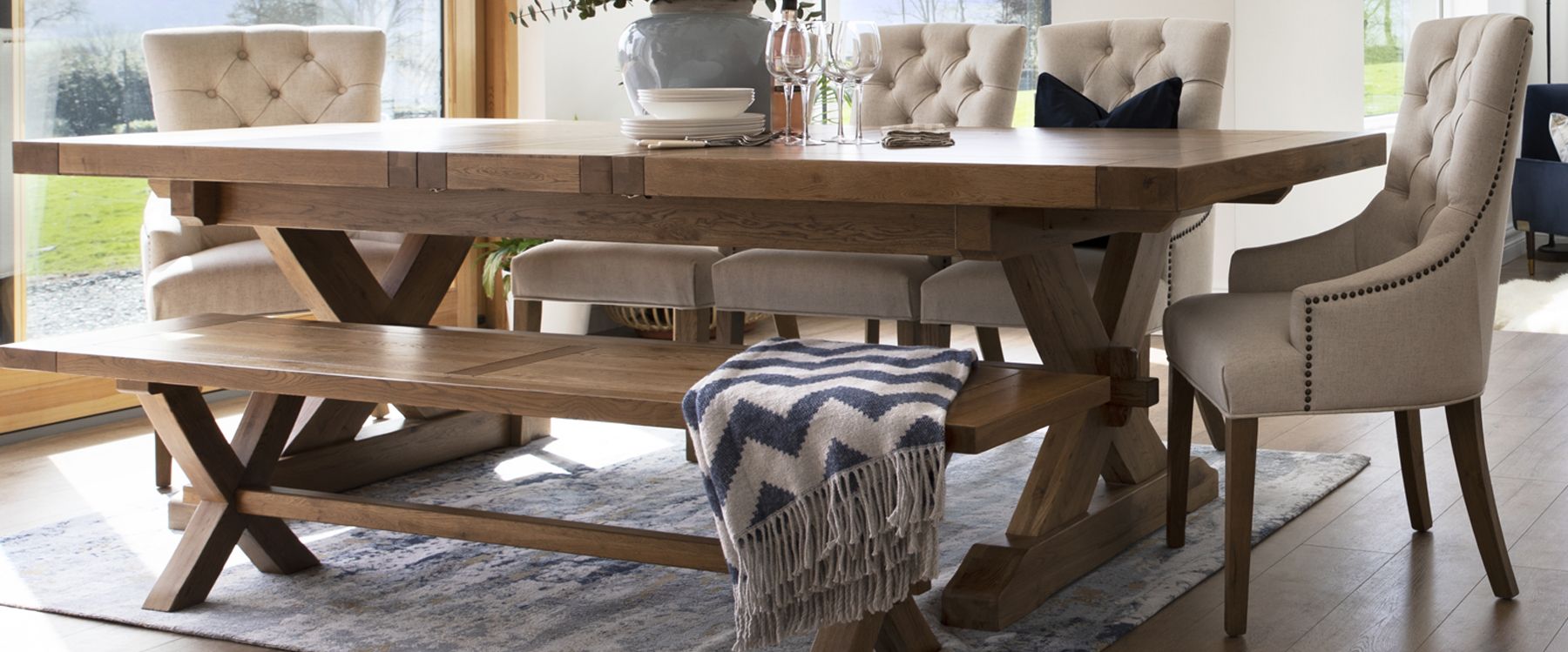 Athens Oak Rectangle Extending Dining Table