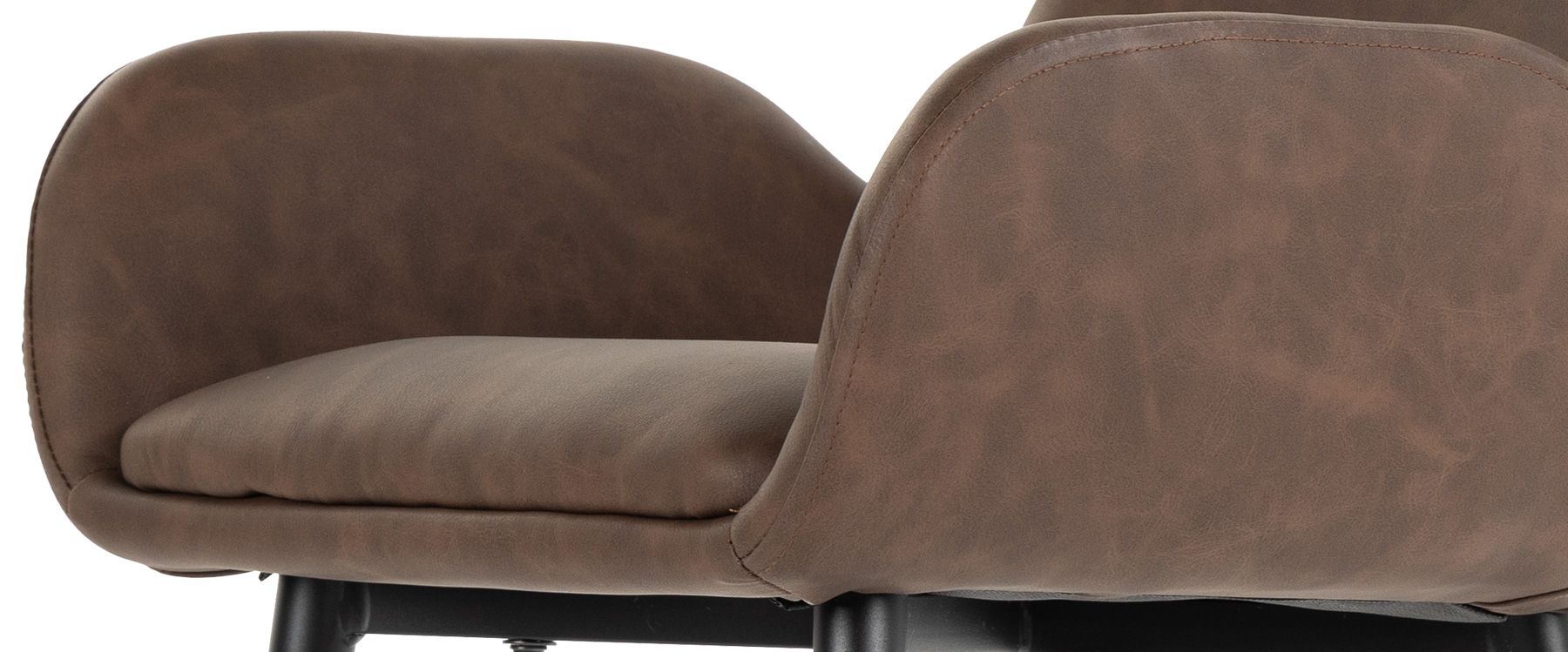 Cody Brown Faux Leather Barstool with Armrests and Black Legs