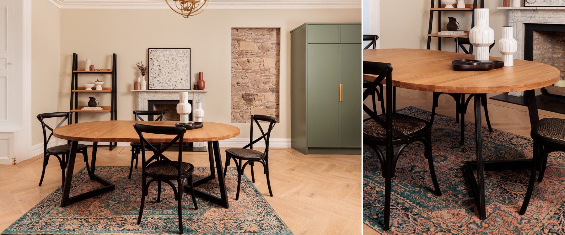 Calia White Oak Round to Oval Extending Dining Table