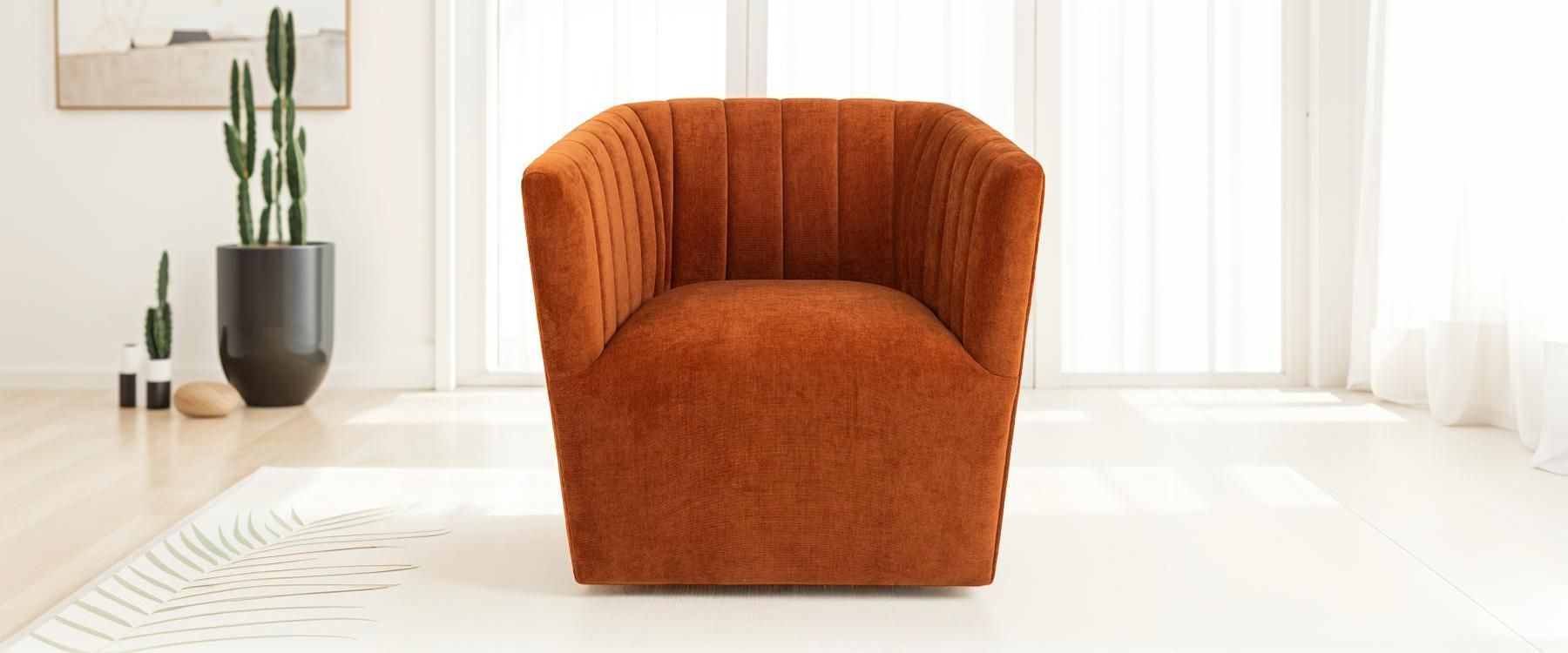 Tubby Terracotta Velvet Swivel Armchair | Stylish & Cozy Accent Chair